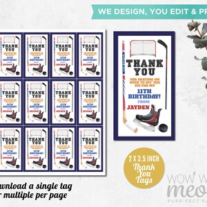 Ice Hockey Thank You Tags Birthday Party Rink Sports Gift Favour Cards ...