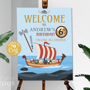 Viking Party Birthday Welcome Sign Vikings Boats Editable Party Poster ...
