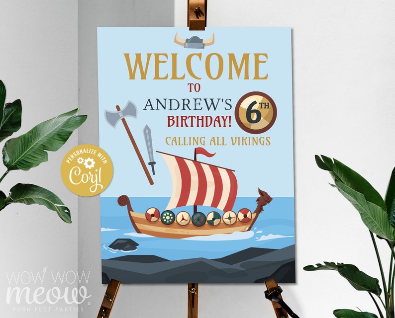 Viking Party Birthday Welcome Sign Vikings Boats Editable Party Poster ...