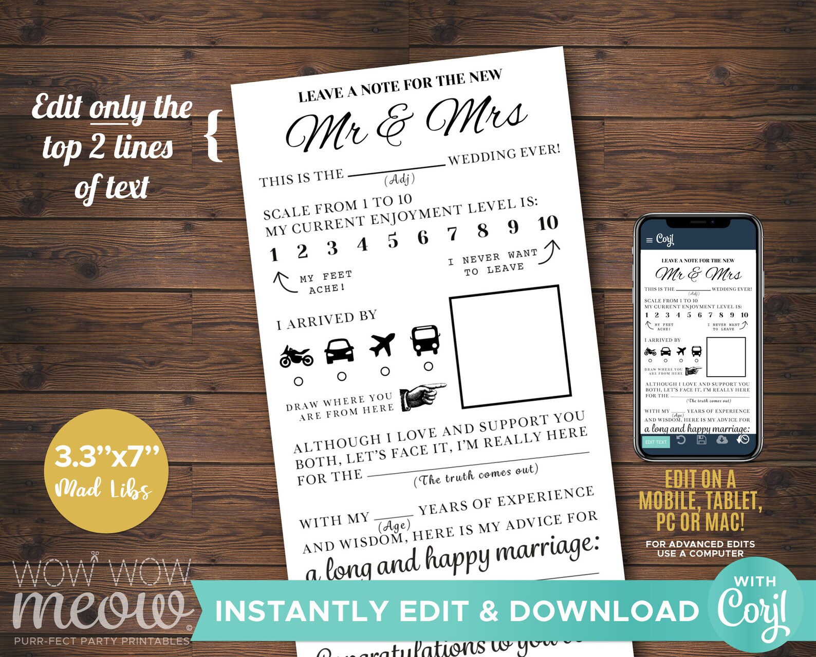 Wedding Mad Libs Printable Forms Activity Sheets Day Page Mr - Etsy