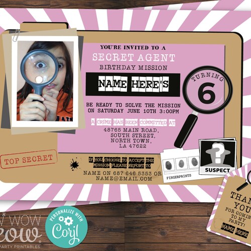 Secret Agent Invitations Birthday Invite Spy INSTANT DOWNLOAD - Etsy UK