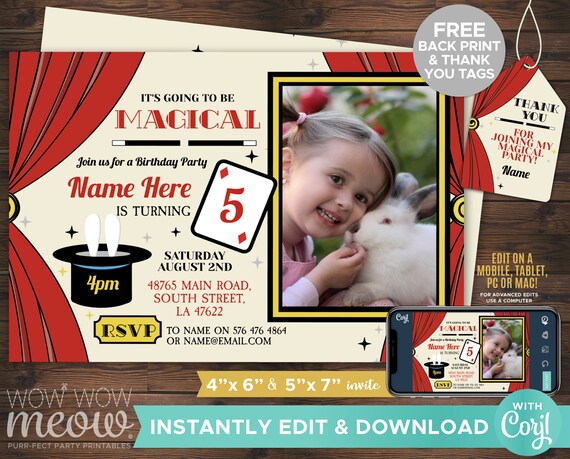 Magic Party Invitations Magician Birthday Invites Photo Show | Etsy
