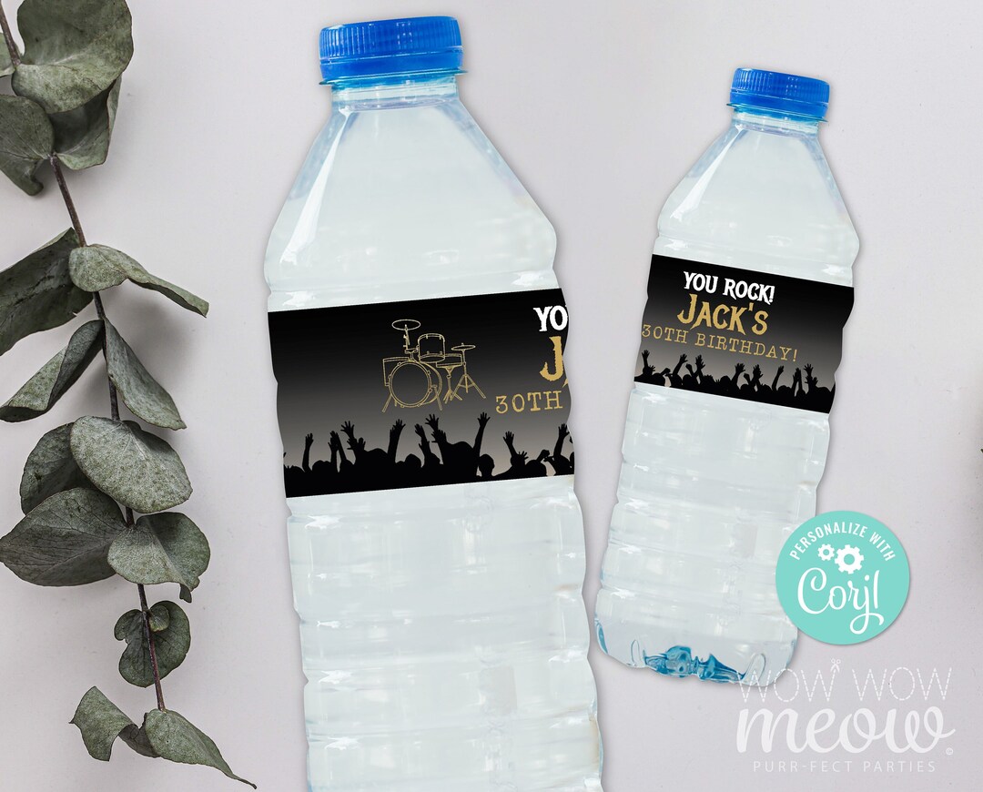 Drums Rock N Roll Water Bottle Labels Editable Festival Gig Band Music ...