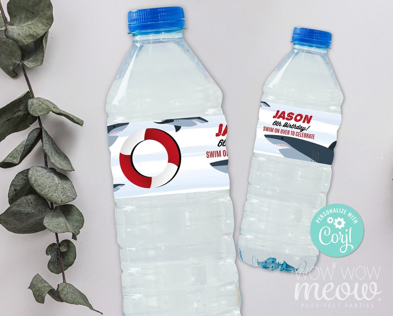 Shark Pool Party Water Bottle Labels Editable Birthday Party - Etsy