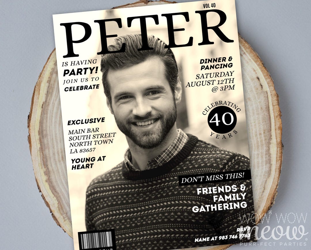 Birthday Invite Magazine Mens Party Invitation Cover Book INSTANT ...