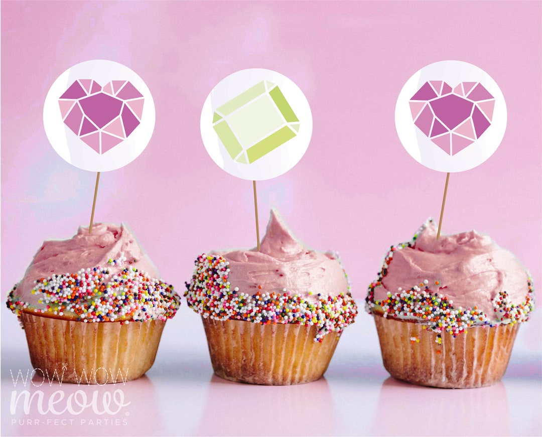 Gems Cupcake Toppers Crystals Birthday Girls Cakes Rocks Geode Sparkle ...