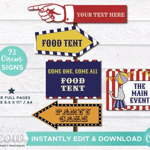 Circus Party Signs INSTANT DOWNLOAD Direction Arrow Signpost ...