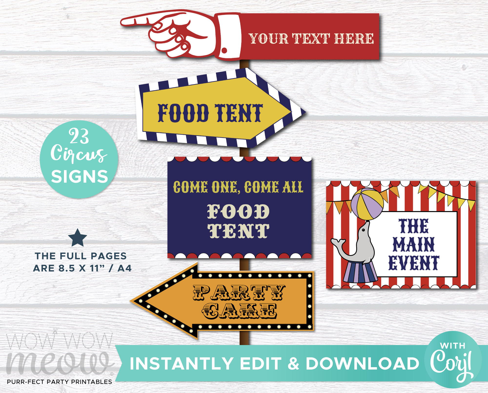 Circus Party Signs INSTANT DOWNLOAD Direction Arrow Signpost ...