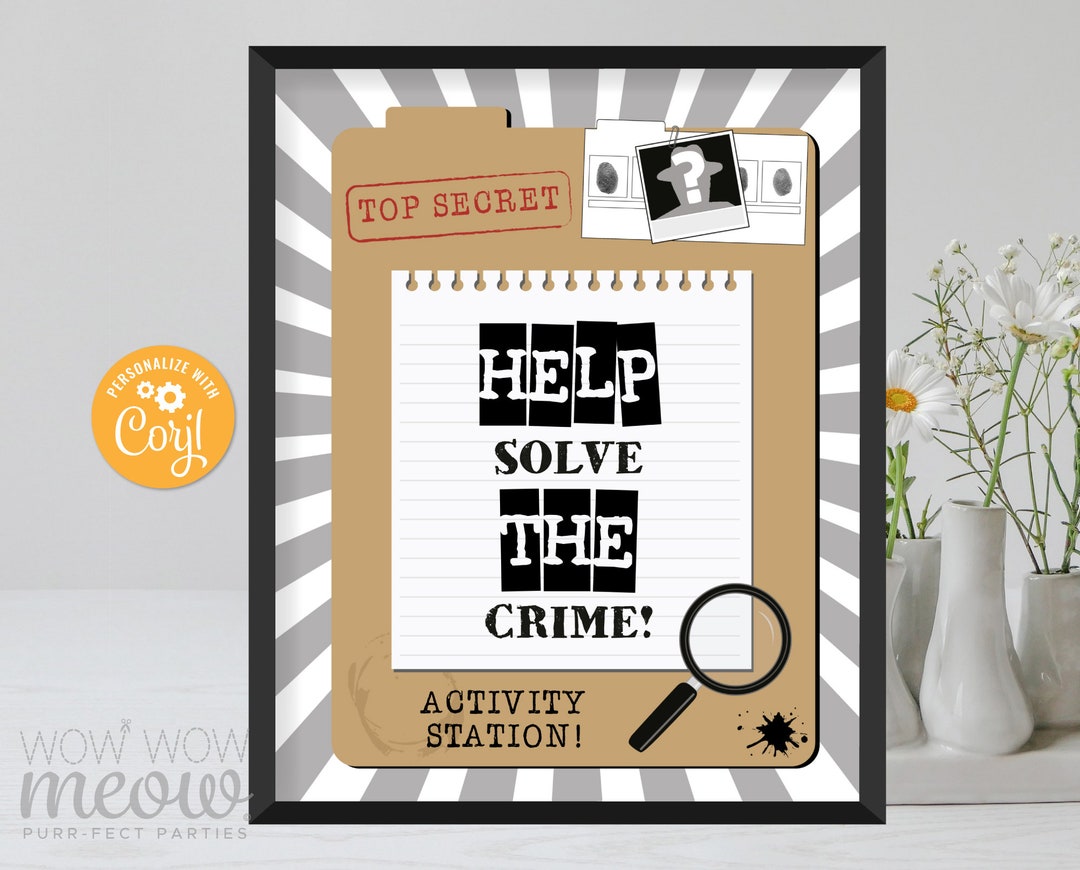 Detective Party Birthday Sign Poster - Activity Station - Spy Editable ...