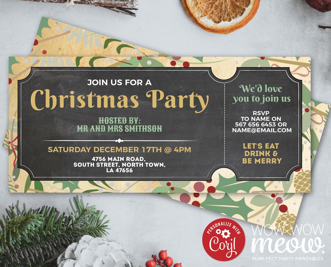Christmas Party Invitations Tickets Holiday Season Invite Festive ...