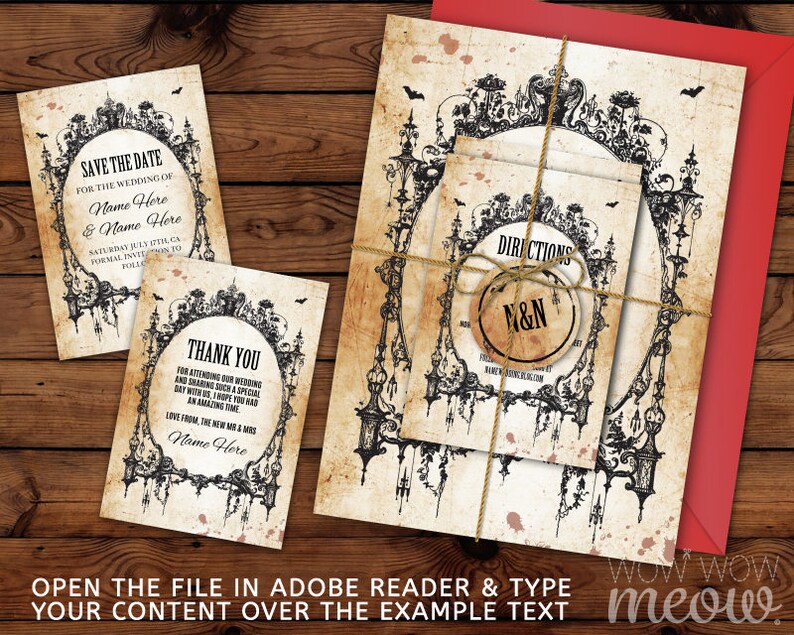 Wedding Invitations Gothic Frame Set Template Rustic Package | Etsy