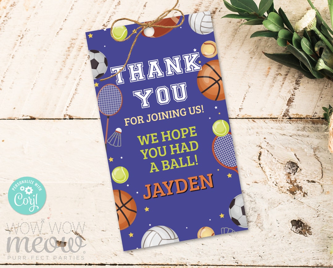 All Sports Thank You Tags Birthday Party Football Soccer Rugby Gift ...