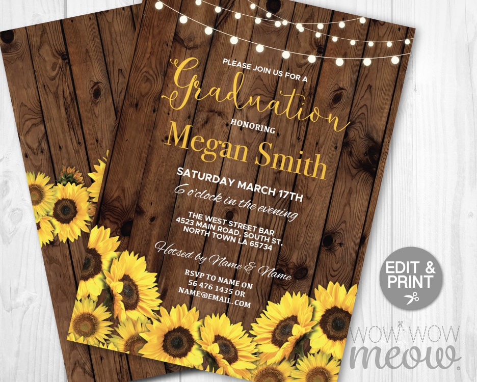 Graduation Party Sunflower Invitation Invite INSTANT DOWNLOAD | Etsy