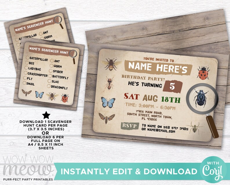 Bug Invitations Scavenger Hunt Birthday Insect Catcher Invite | Etsy