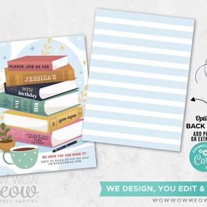 Books Birthday Party Invitation Book Club Library Reading Invite Womens ...