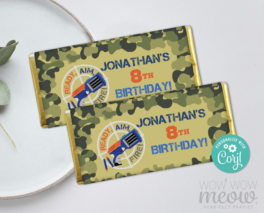 Dart Gun Party Birthday Chocolate Bar Wrapper Camouflage War Battle ...
