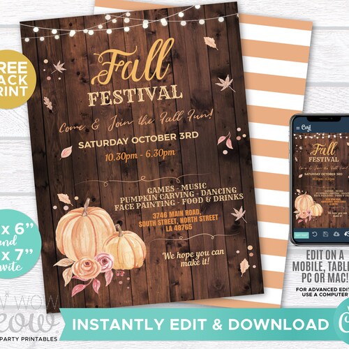 Autumn Harvest Party Invitation Instant Download Editable - Etsy