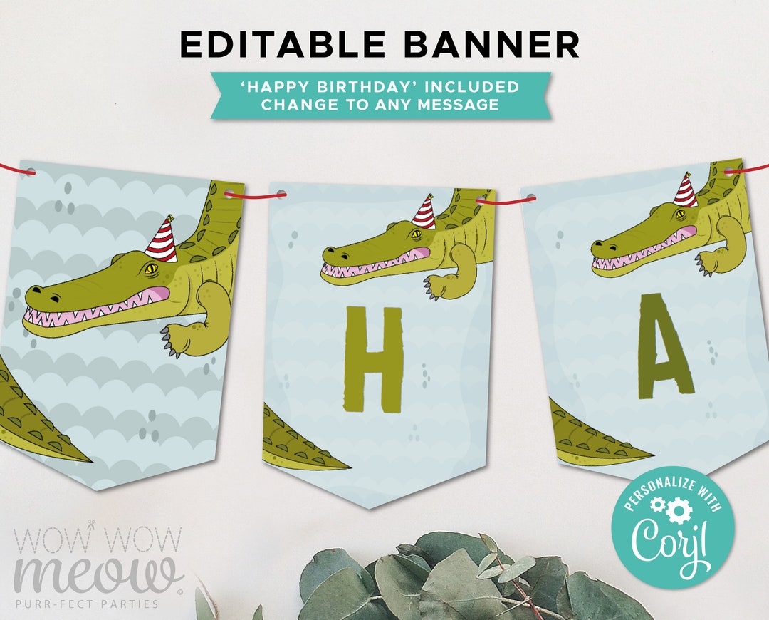 Crocodile Party Birthday Banner Beach Wild Reptile Alligator Swamp ...