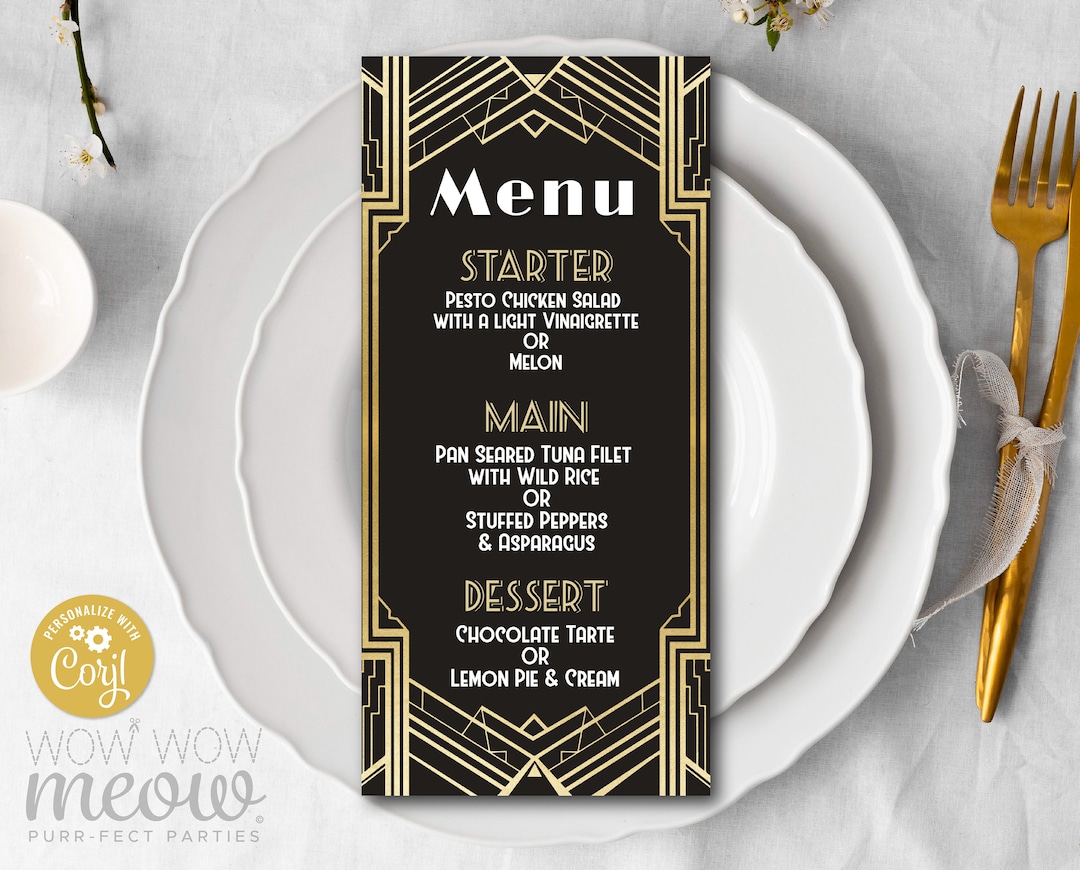 Art Deco Menu Dinner 1920s Gatsby Black Gold Template Package INSTANT ...