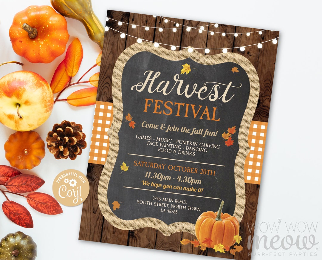Fall Harvest Festival Invitations Party Rustic Invite Printable INSTANT ...