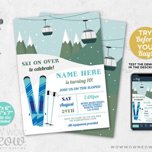 Ski Invitation Birthday Skiing Party Winter Snow Acres INSTANT DOWNLOAD ...