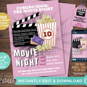 Girls Movie Night Invitation Birthday Film Party Theatre - Etsy UK