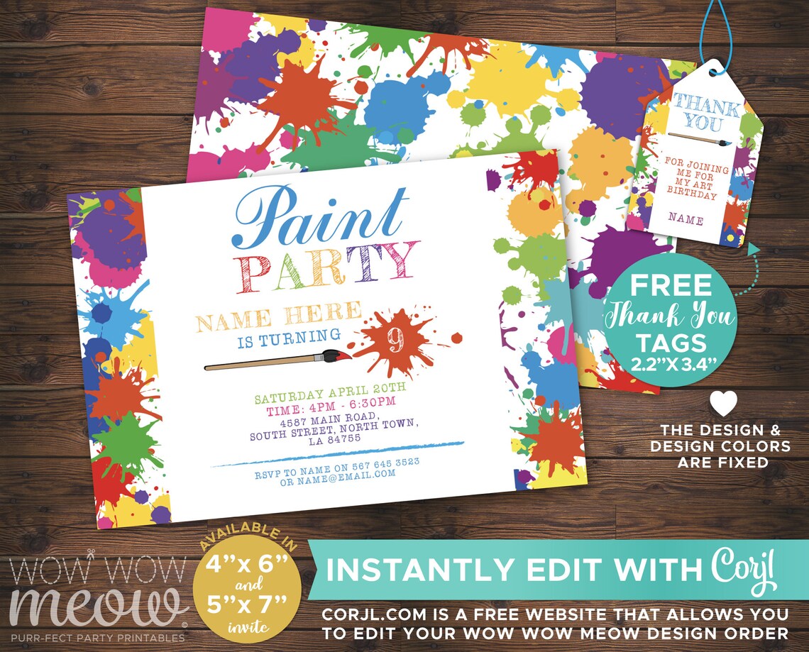 Paint Party Invite Art Birthday Invitation Any Age INSTANT DOWNLOAD ...