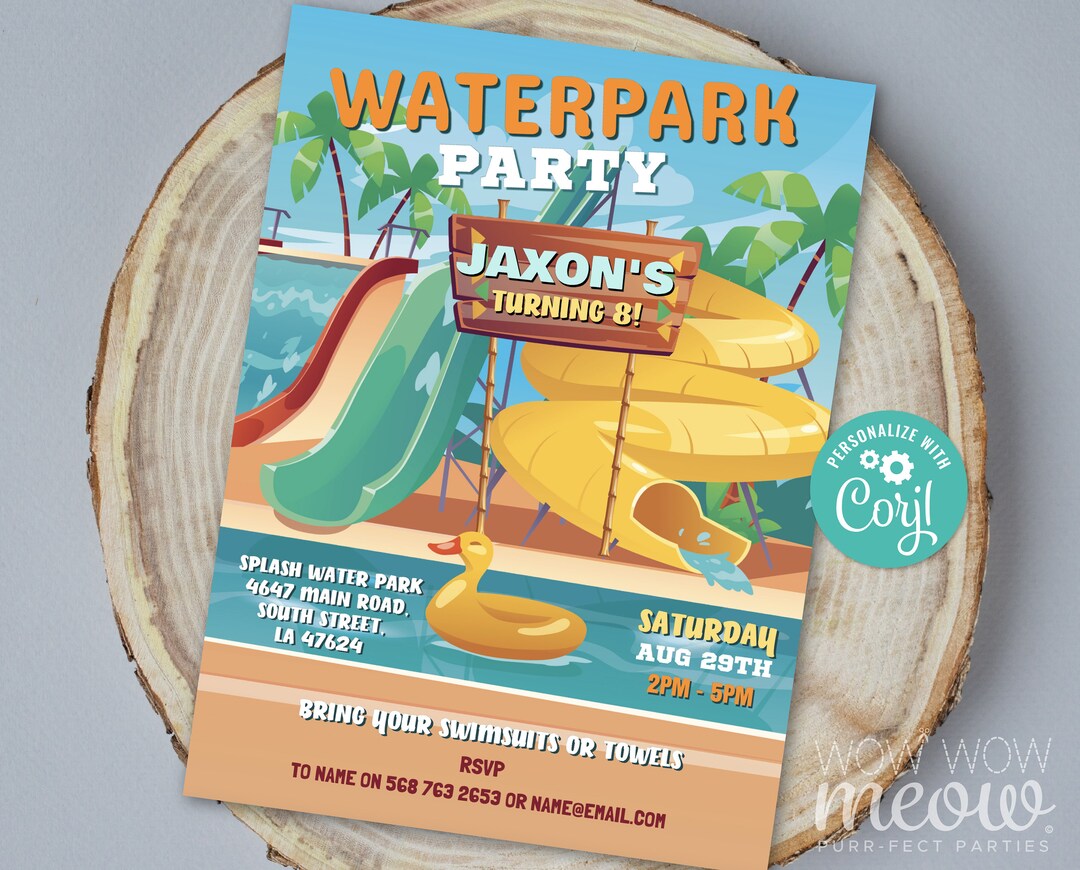Water Park Party Invitation Waterpark Birthday Invite Pool Swimming ...