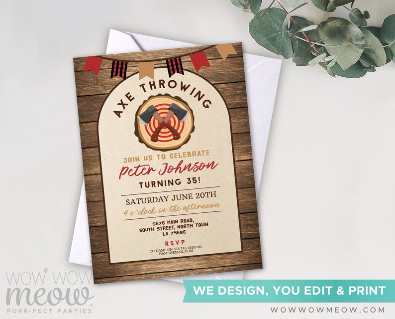 Axe Throwing Invite Birthday Invitation Party Wood INSTANT - Etsy