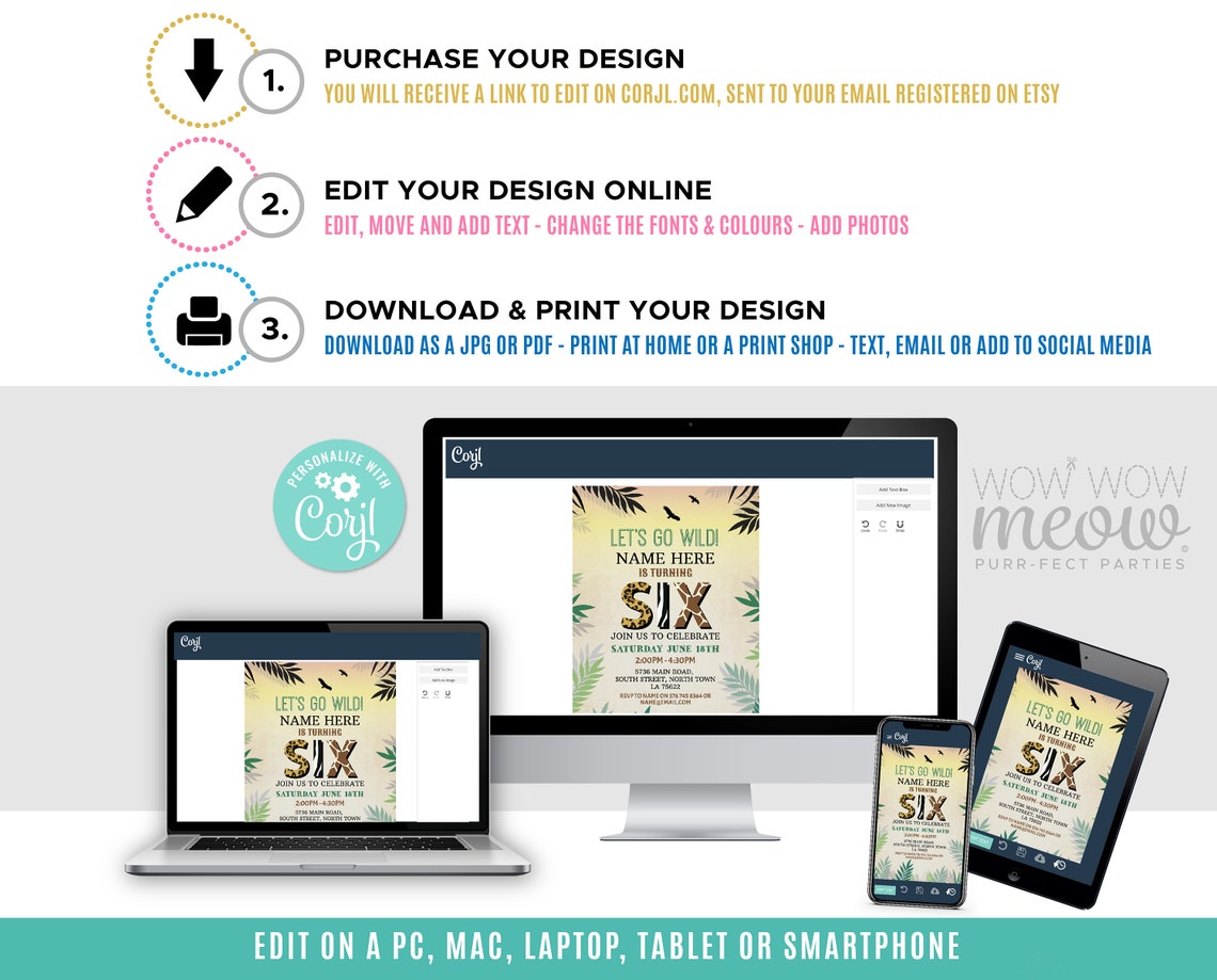 Six Jungle Invitation 6th Birthday Invite Safari Wild INSTANT - Etsy