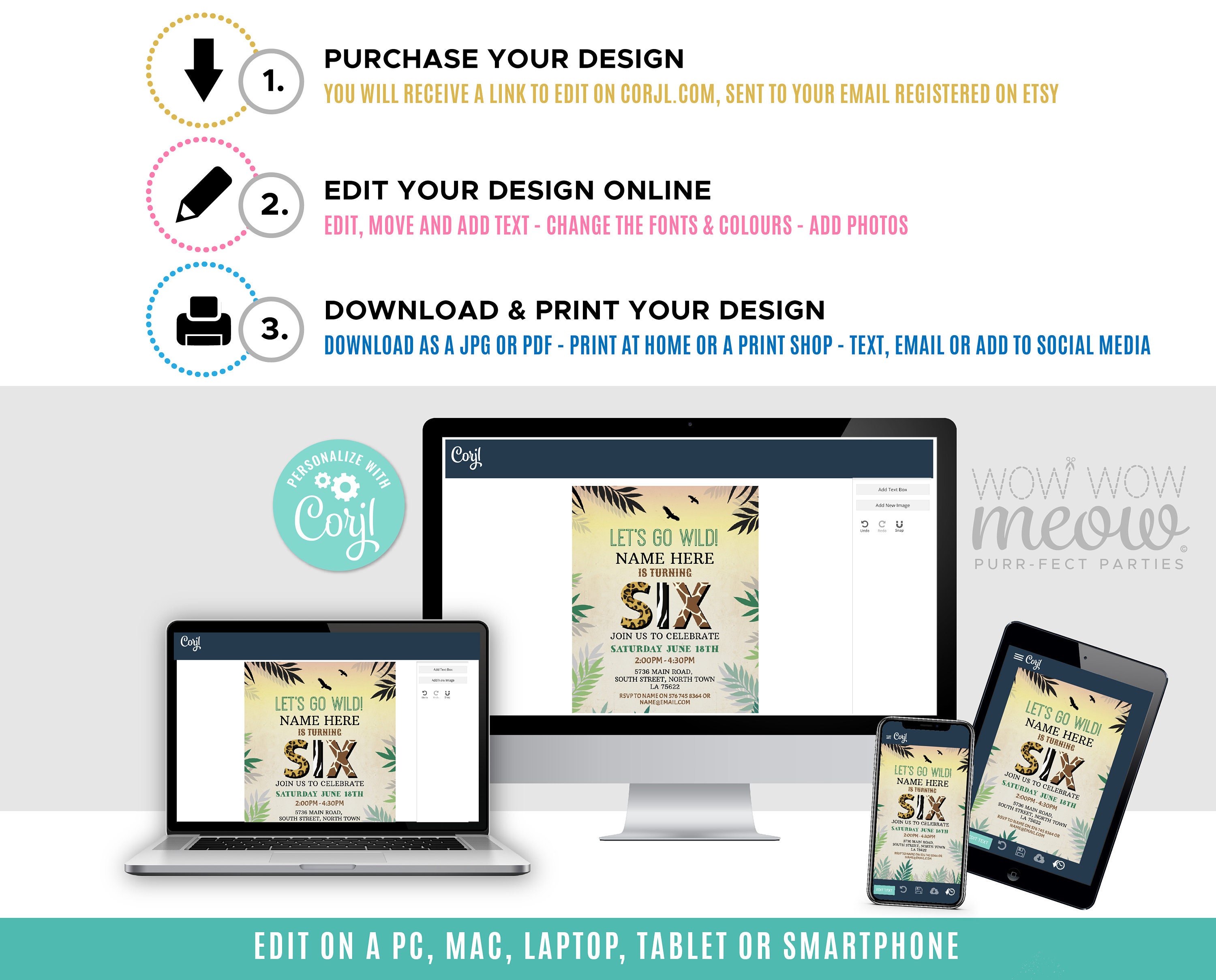 Six Jungle Invitation 6th Birthday Invite Safari Wild INSTANT - Etsy