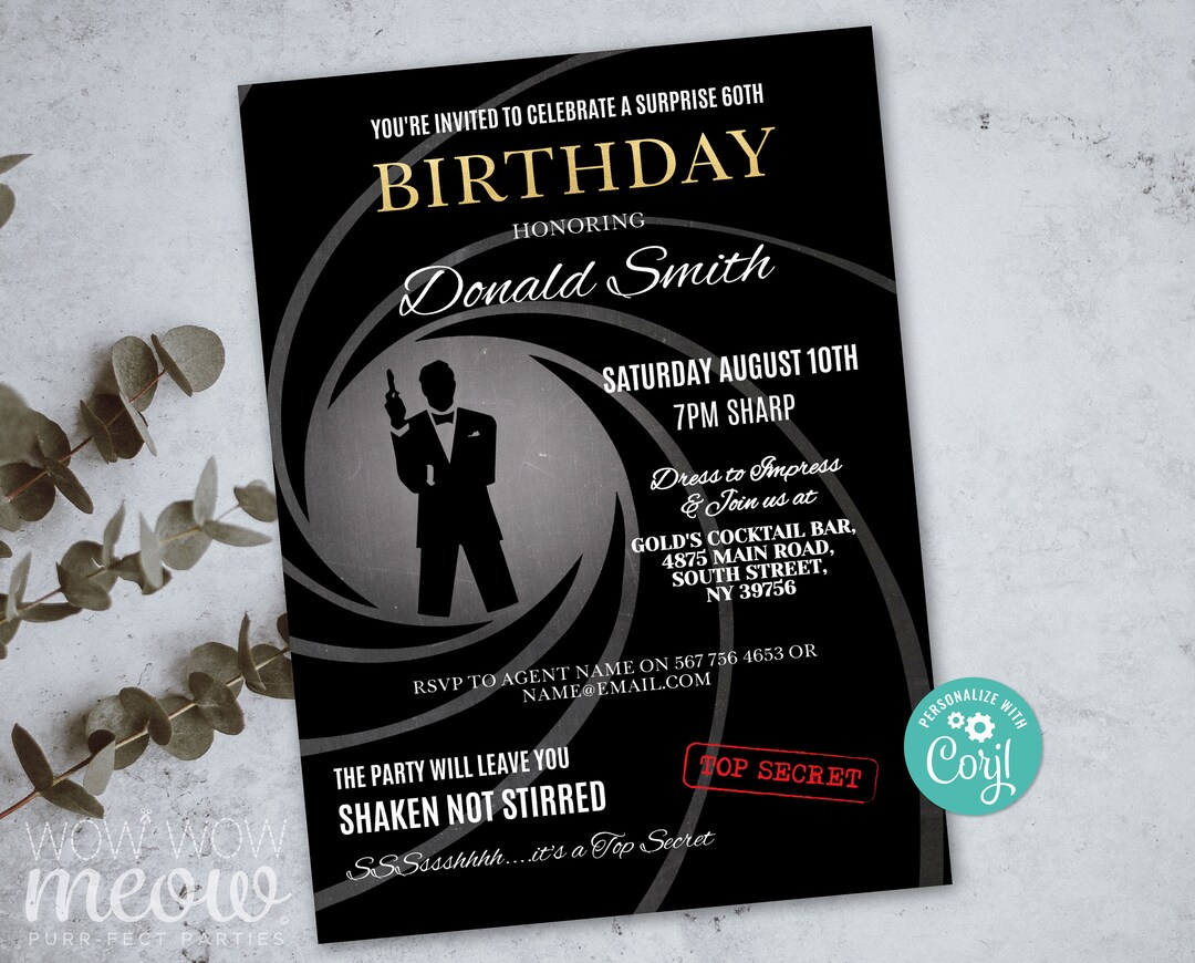 Surprise Birthday Invite Spy Secret Agent Invitation INSTANT DOWNLOAD ...