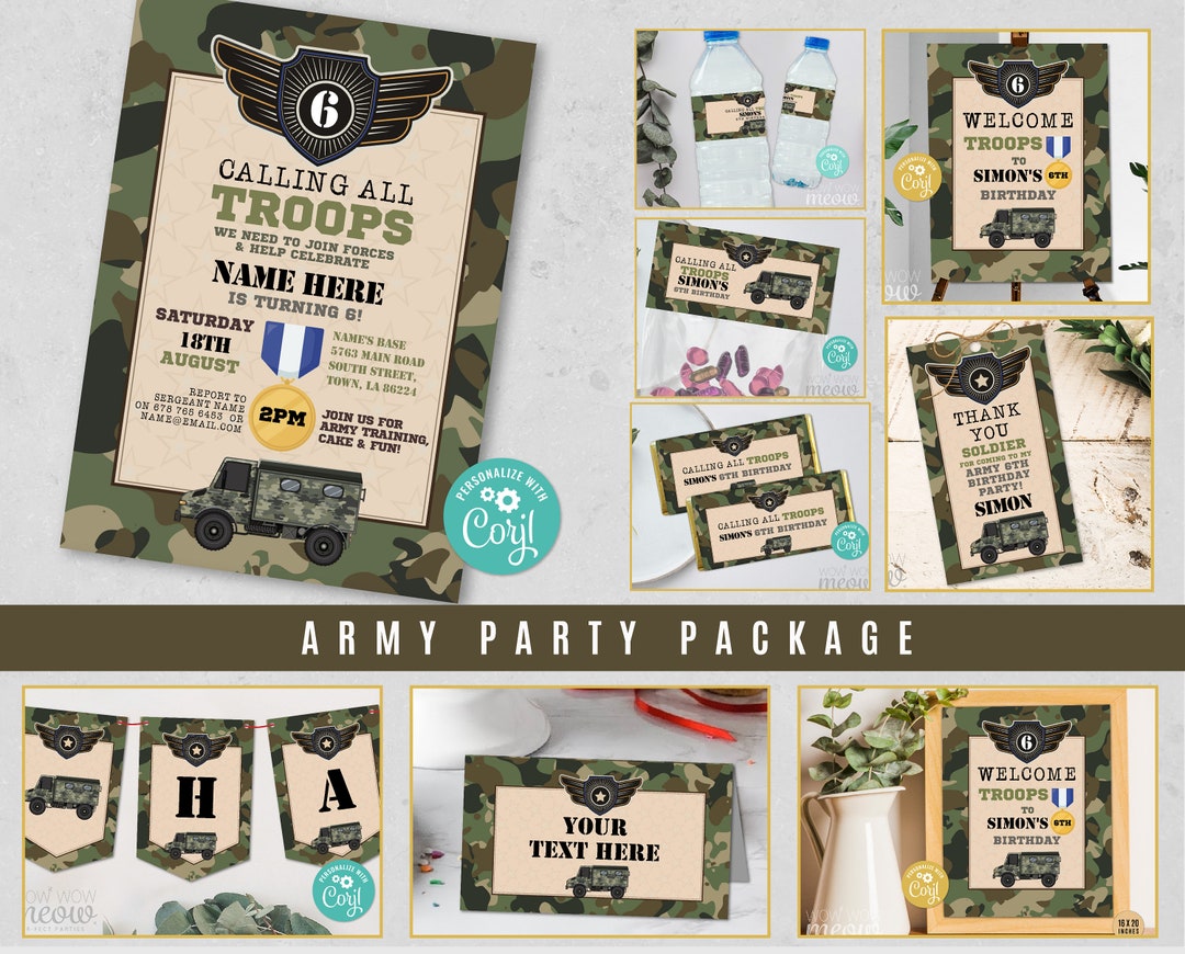 Army Birthday Bundle Military Forces EDITABLE Invites Battle Camouflage ...