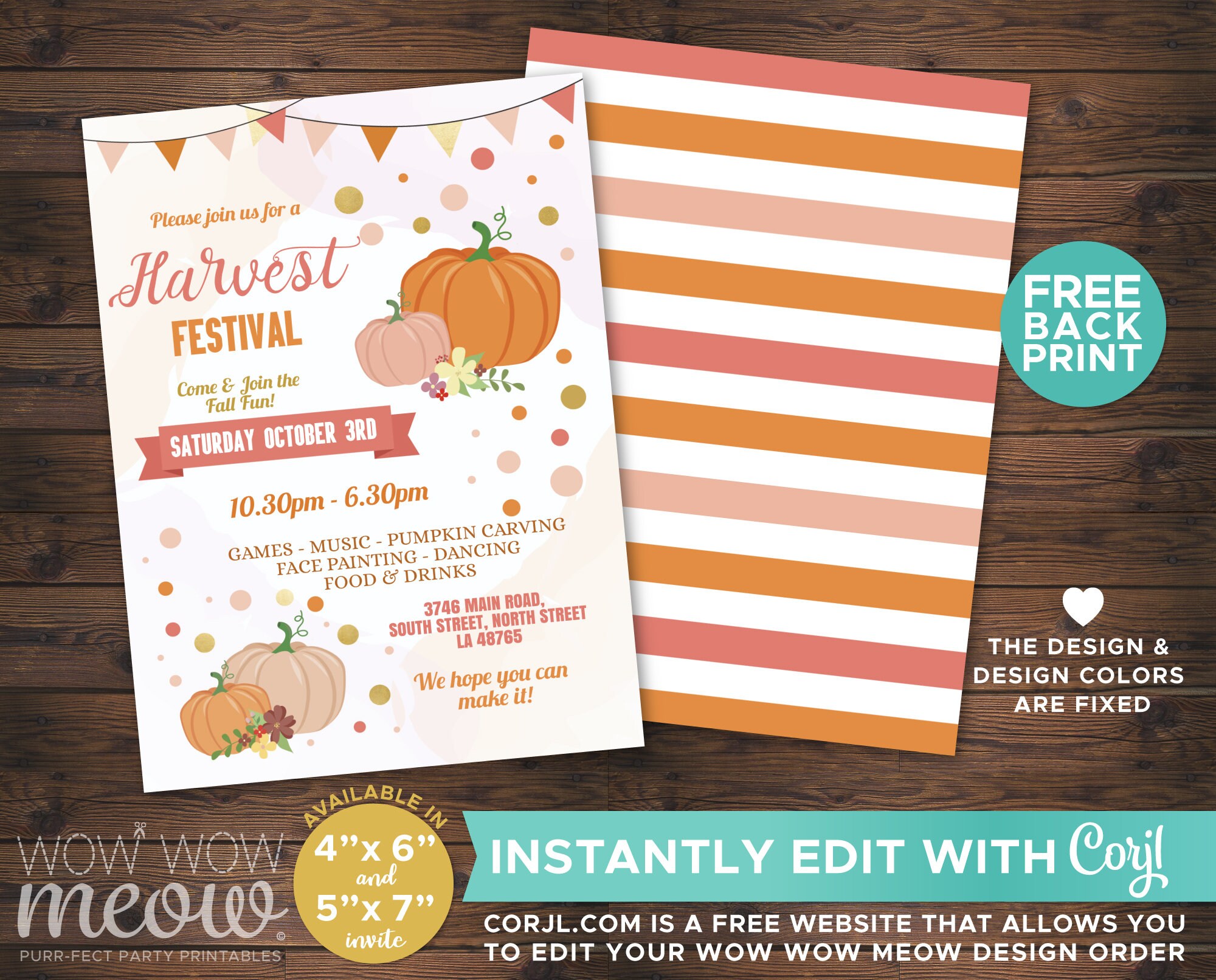 Harvest Festival Invitations Pumpkins Event Party INSTANT DOWNLOAD ...