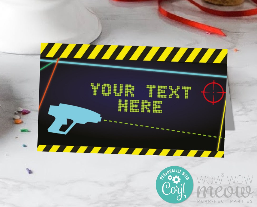 Laser Tag Food Tent Birthday Labels Editable Lazer Gun Neon Quest ...