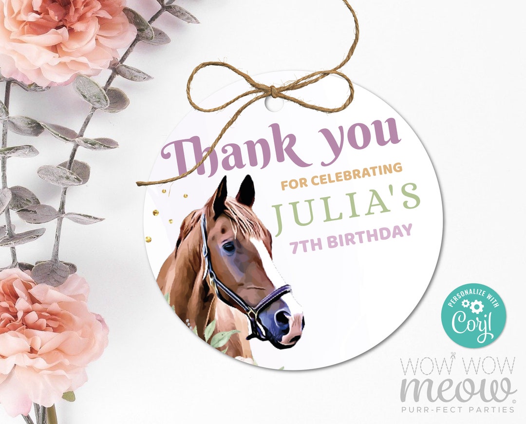 Horse Riding Thank You Pony Floral Tags Birthday Party Gift Tags Edit ...