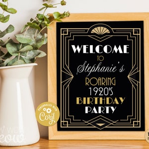 Art Deco Editable Sign Welcome Birthday Party 1920s Twenties 16 X 20 ...