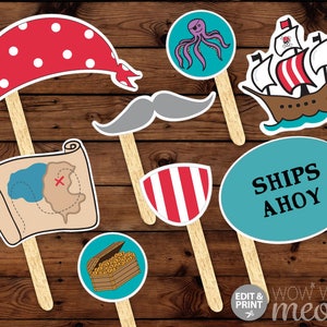 PIRATE Photo Props INSTANT DOWNLOAD Toppers Birthday Party Fun Display ...