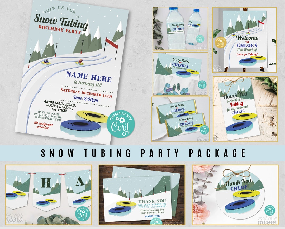 Snow Tubing Party Birthday Bundle EDITABLE Invitations Skiing Snow ...