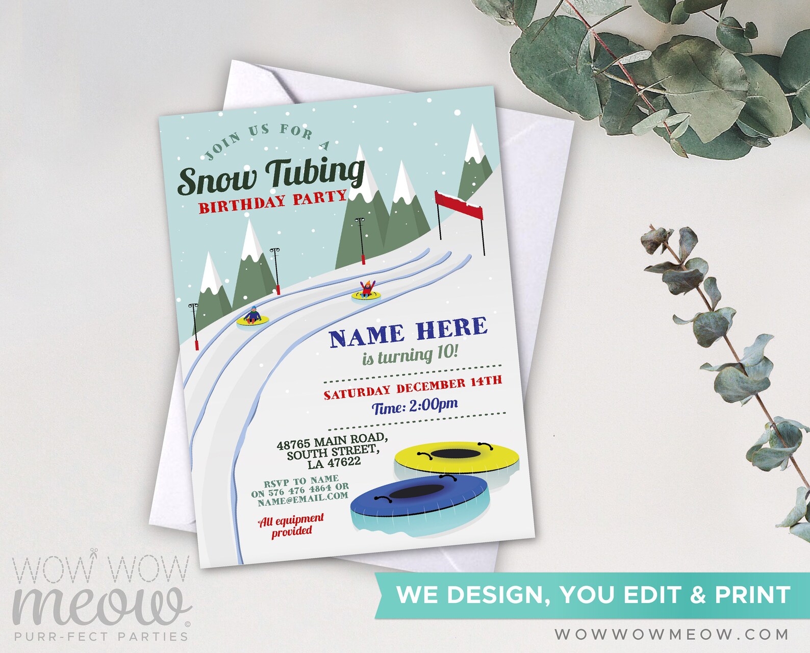 Snow Tubing Invitation Birthday Party INSTANT DOWNLOAD Tube Invite Dry ...