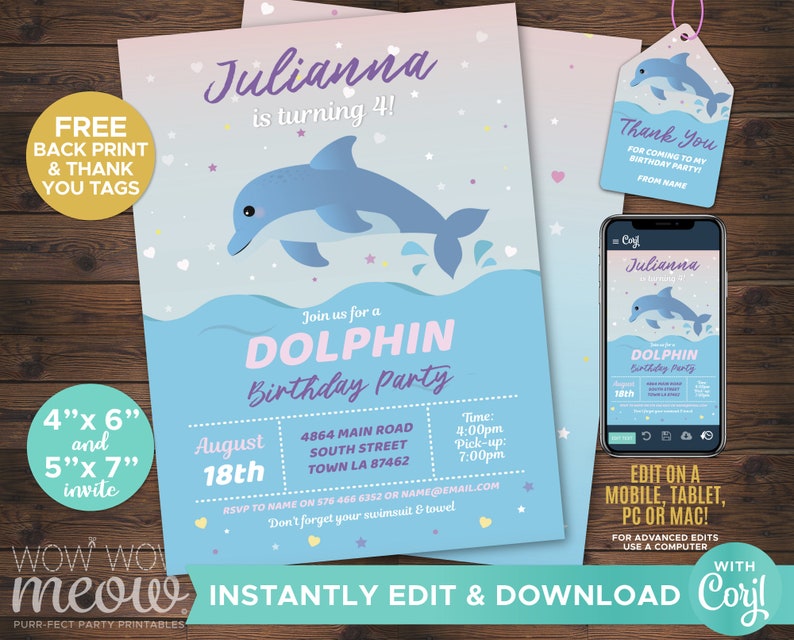 Dolphin Party Invitation Dolphins Birthday Invite Sea Ocean - Etsy
