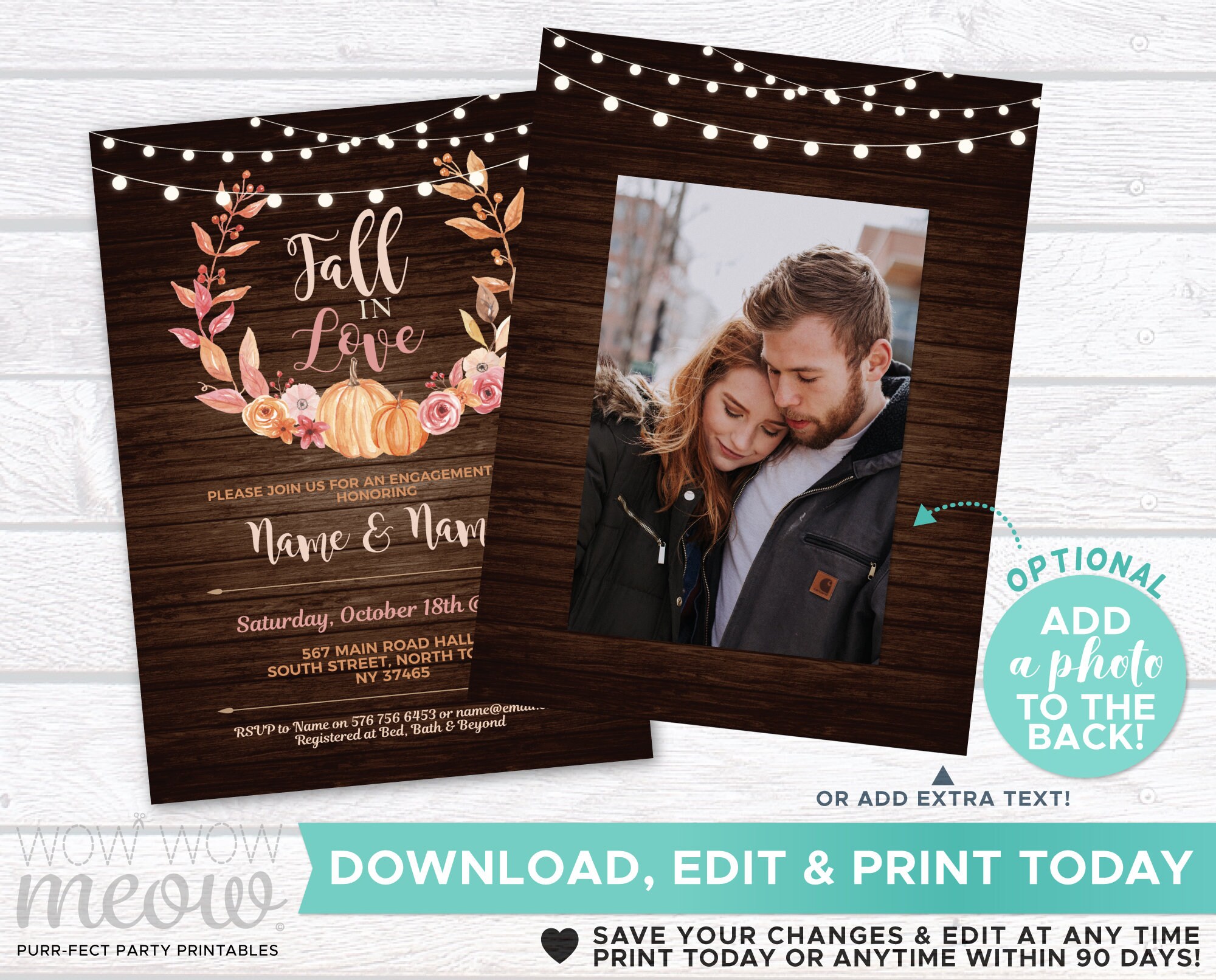 Fall in Love Invitations Pumpkin Engagement Party Couple's Shower ...