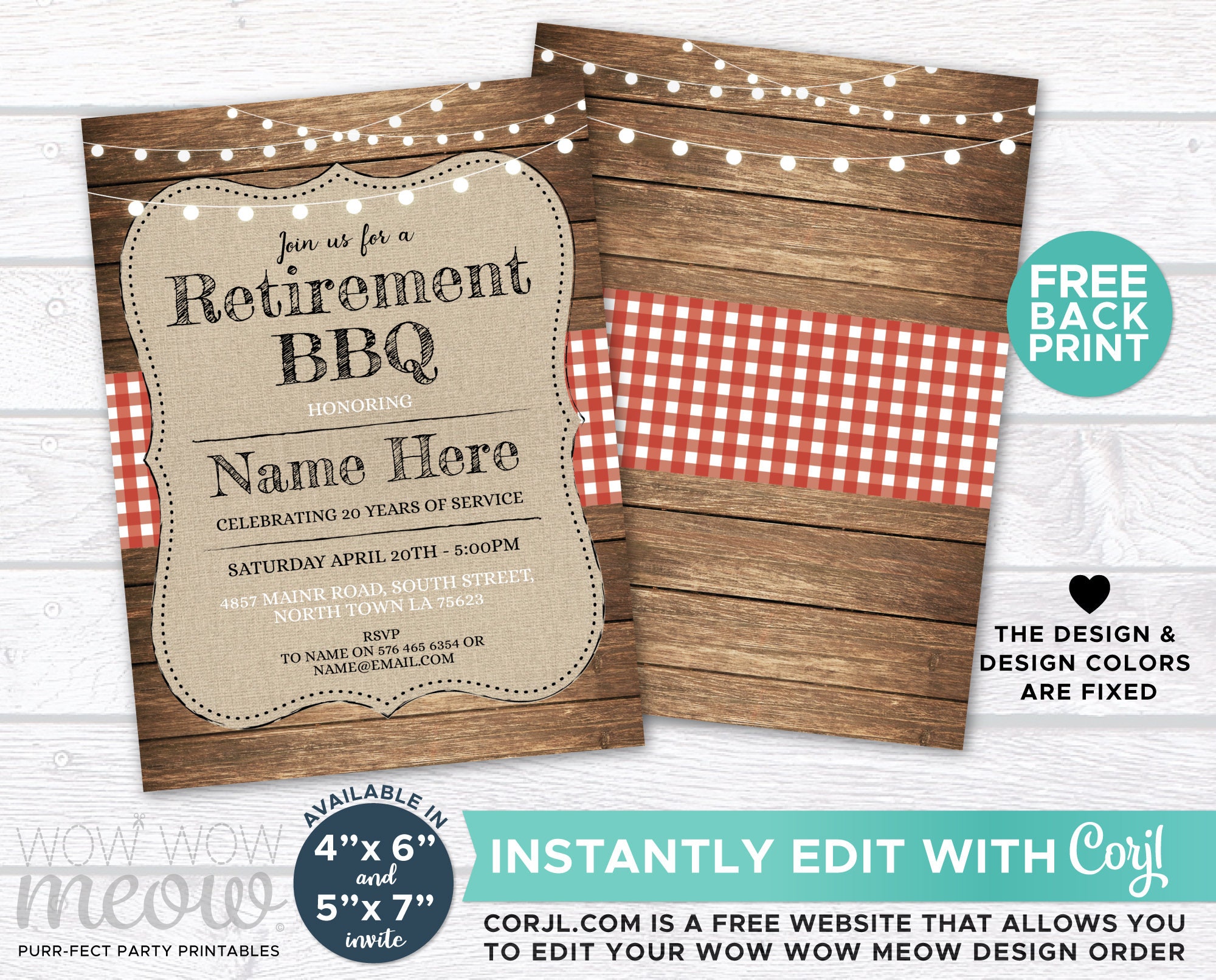 Retirement BBQ Invitation Retired Invite Rustic Garden Party | Etsy