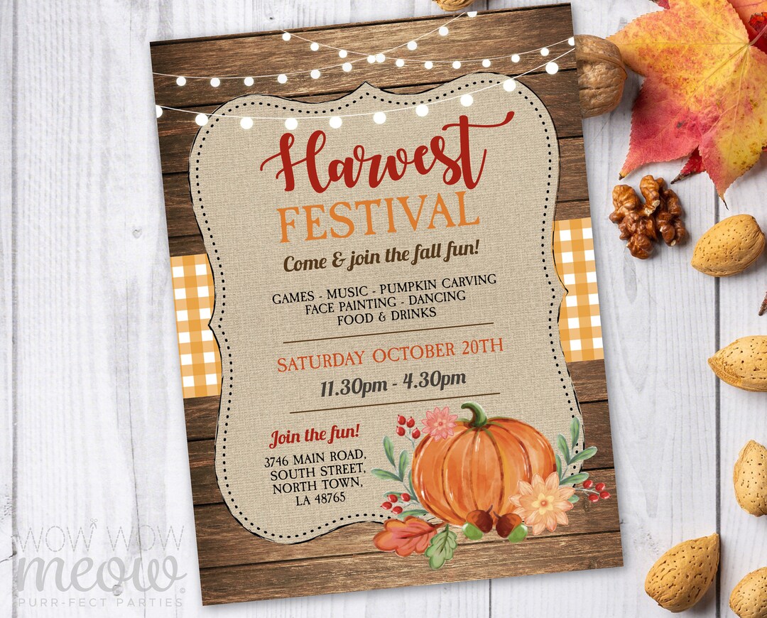 Fall Harvest Festival Invitations Party Rustic Invite Printable INSTANT ...