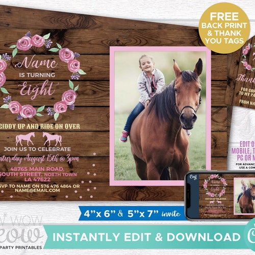 Horse Invitation Photo Girls Party Invite Horseback Birthday - Etsy