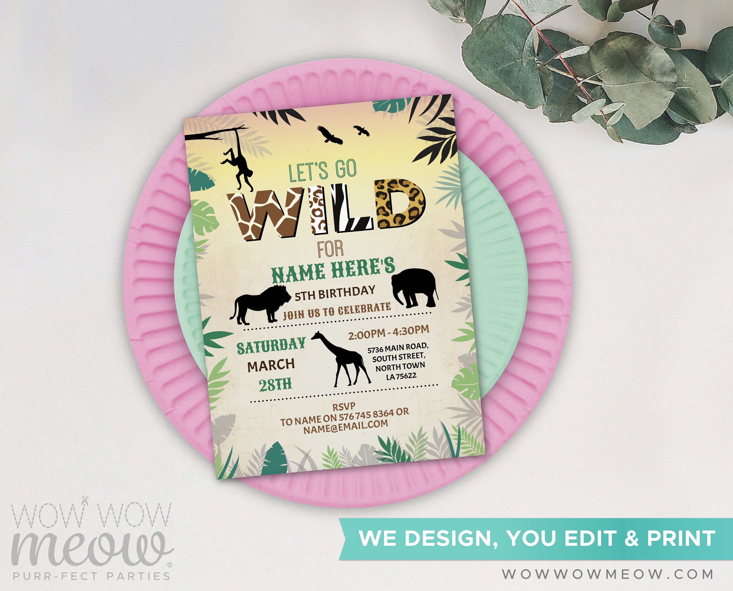 Go Wild Jungle Invitation Birthday Invite Safari Wild INSTANT DOWNLOAD ...