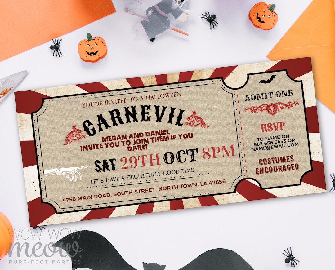Carnevil Halloween Invitations Carnival Circus Tickets Horror Party ...