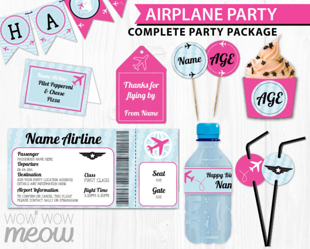Pink Girls AIRPLANE Birthday Party Package Invitations & - Etsy UK