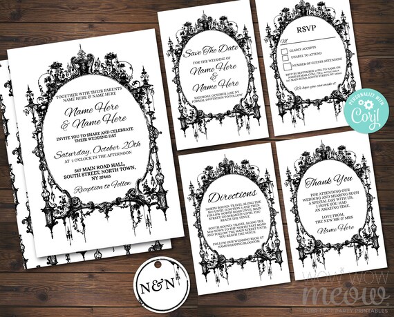 Wedding Invitations Frame Set Template Elegant Vintage Package | Etsy