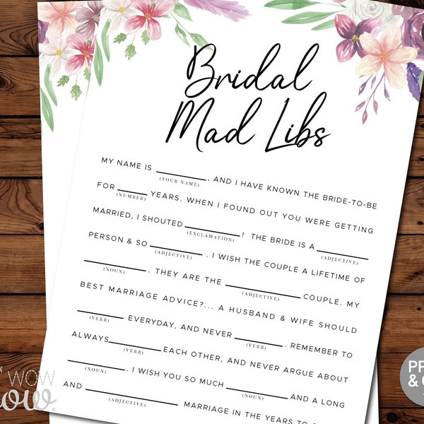 Bridal Shower Mad Libs - Etsy